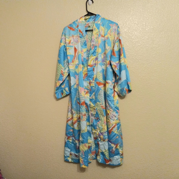 Natori | Intimates & Sleepwear | Cruz Natori Blue Yellow Silky Kimono ...